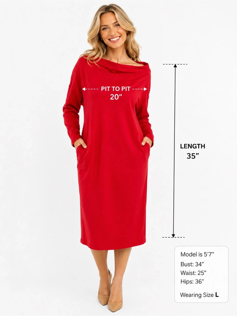 Le Muse | Dresses | Le Muse Tomato Red Midi Dress Large Draped Bateau ...